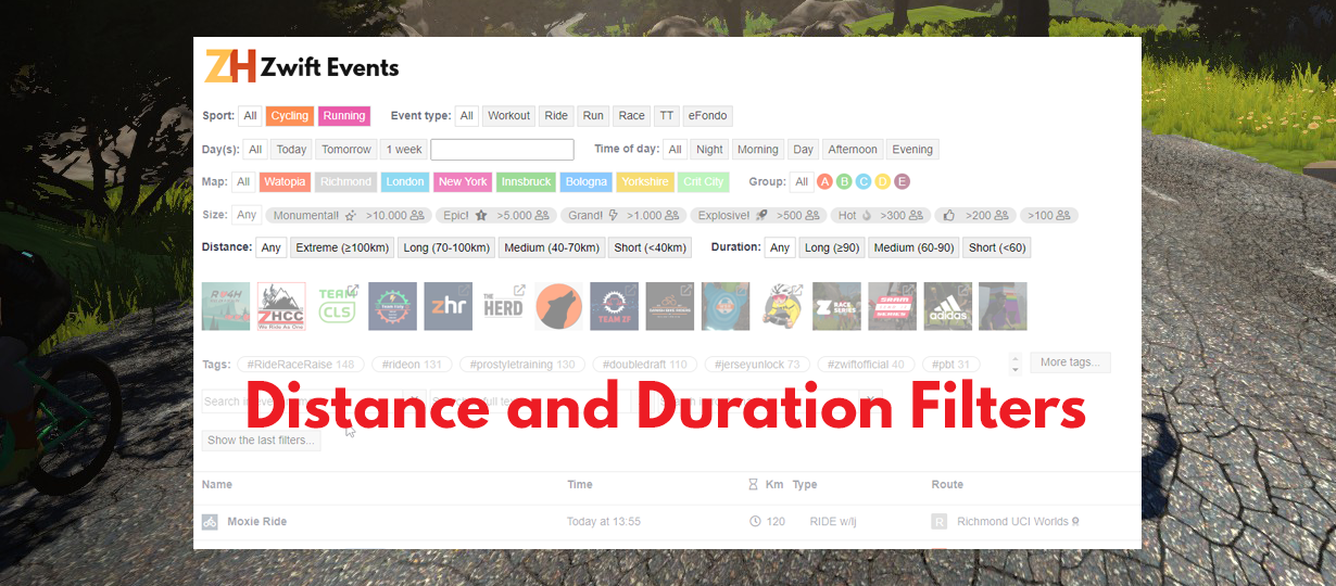 Distance and Duration Filters – ZwiftHacks